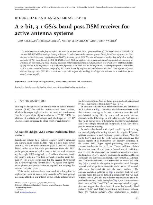 (PDF) A 2-bit, 3.1 GS/s, band-pass DSM receiver for active antenna systems