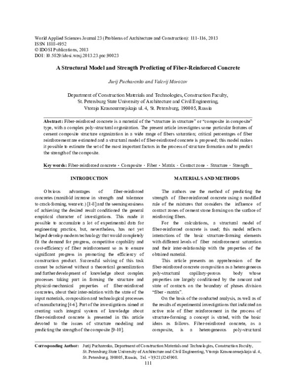 Pdf A Structural Model And Strength Predicting Of Fiber Reinforced Concrete
