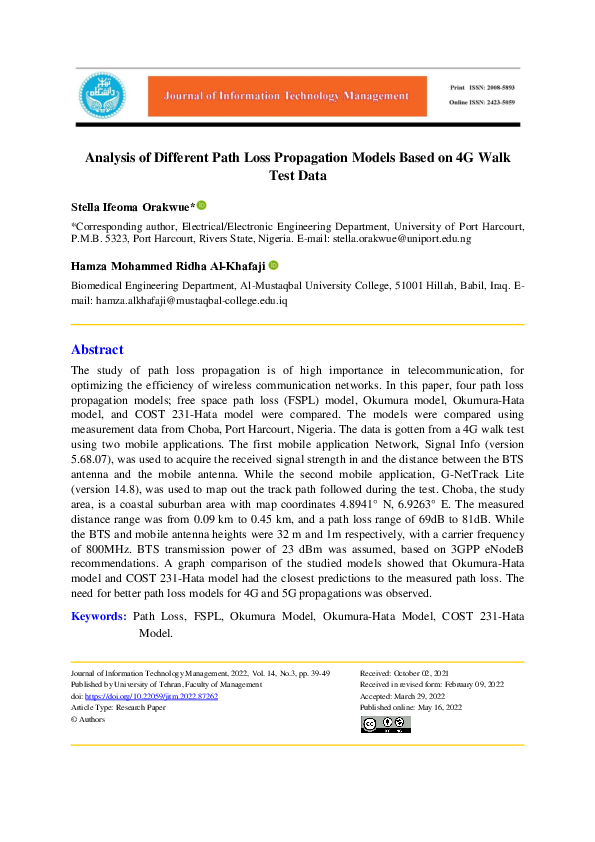 Pdf Analysis Of Different Path Loss Propagation Models Based On 4g