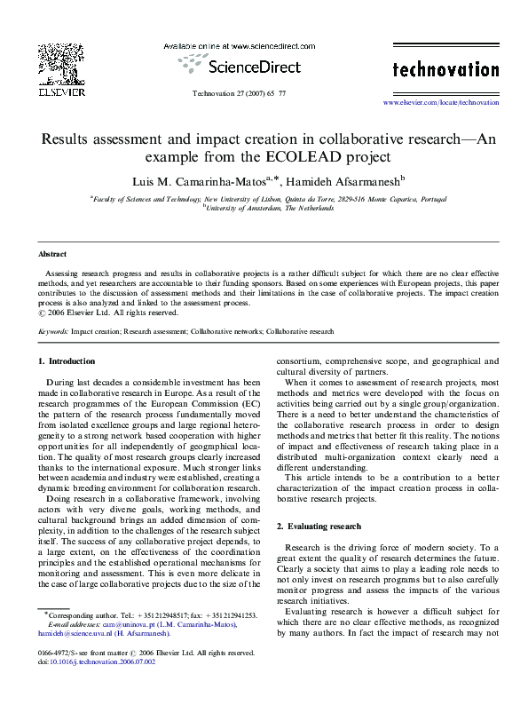 (PDF) Results assessment and impact creation in collaborative research ...
