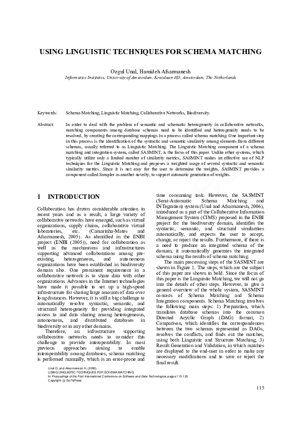 Using Linguistic Techniques for Schema Matching