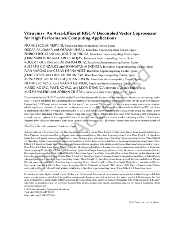 Pdf Vitruvius An Area Efficient Risc V Decoupled Vector Coprocessor