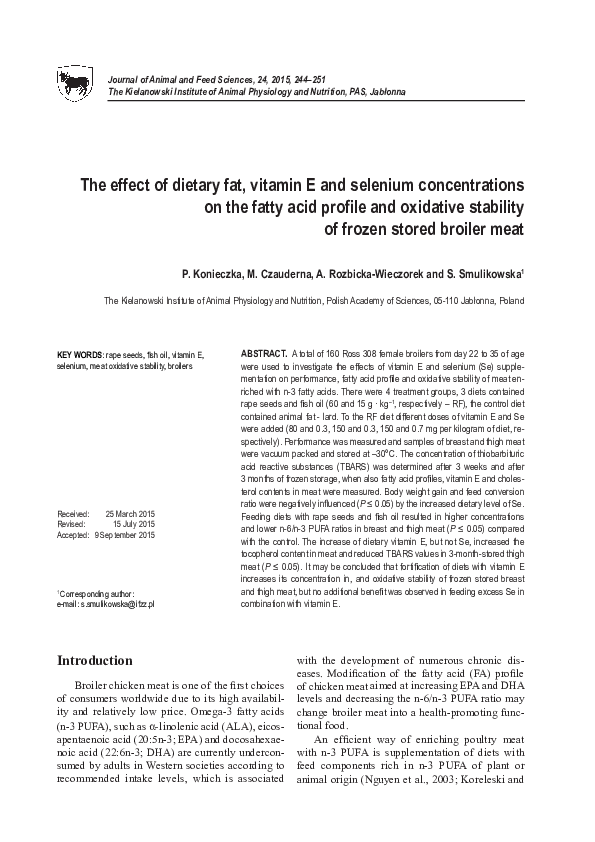 (PDF) The effect of dietary fat, vitamin E and selenium concentrations on the fatty acid profile ...