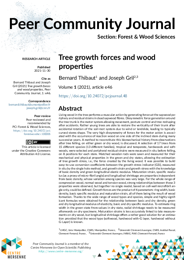 (PDF) Tree growth forces and wood properties | Bernard THIBAUT ...