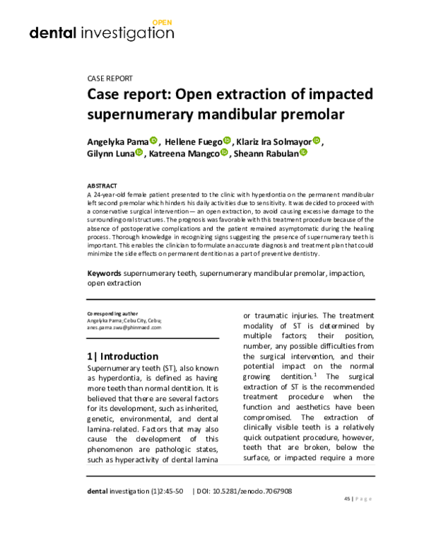 (PDF) Case report: Open extraction of impacted supernumerary mandibular ...