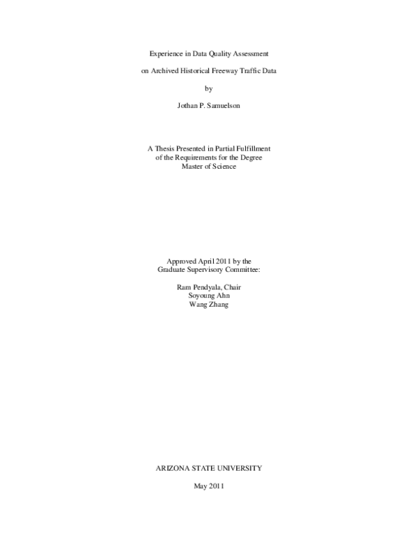 (PDF) Experience in Data Quality Assessment on Archived Historical Freeway Traffic Data
