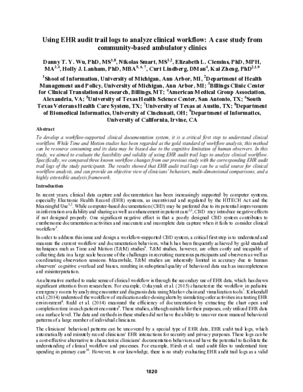 (PDF) Using EHR audit trail logs to analyze clinical workflow: A case ...