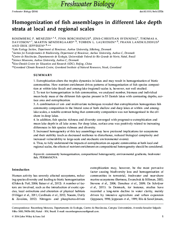 (PDF) Homogenization of fish assemblages in different lake depth strata ...