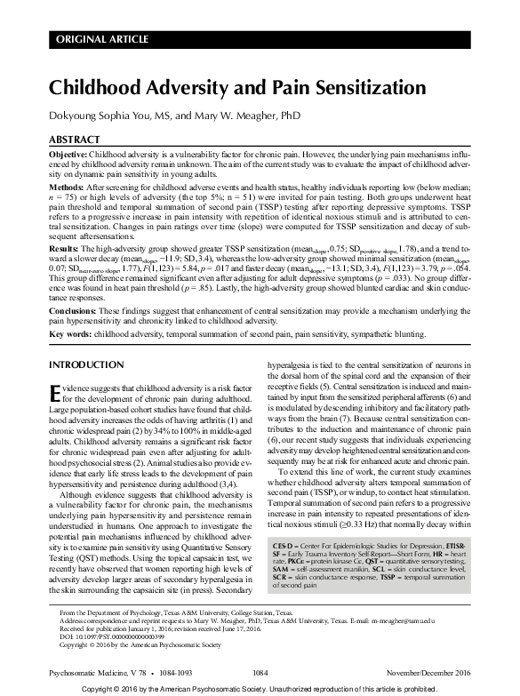 (PDF) Childhood Adversity and Pain Sensitization