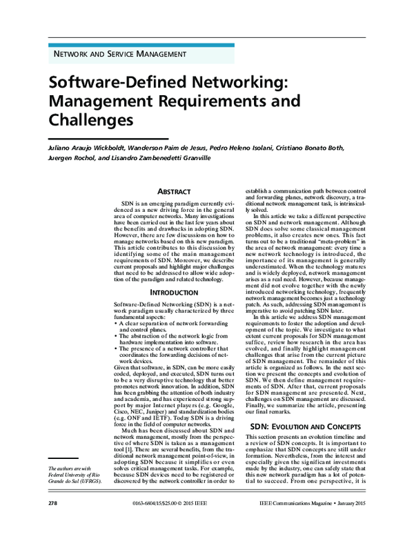 (PDF) Software-defined networking: management requirements and challenges