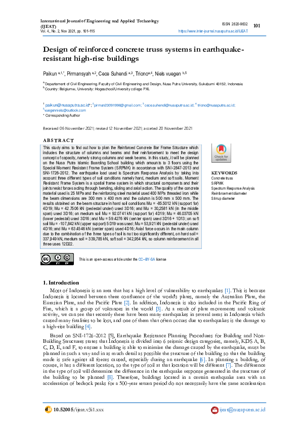 (PDF) Design of reinforced concrete truss systems in earthquake ...