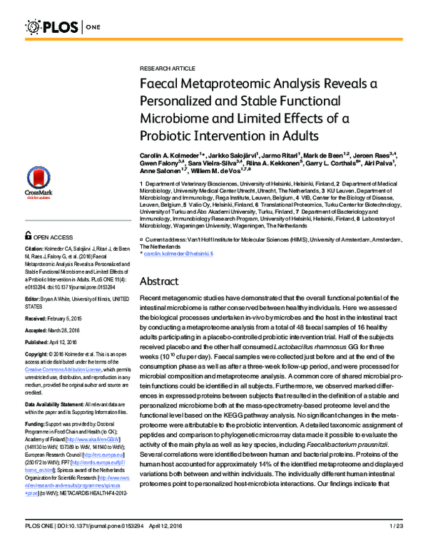 (PDF) Faecal Metaproteomic Analysis Reveals a Personalized and Stable ...