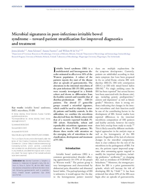 (PDF) Microbial signatures in post-infectious irritable bowel syndrome ...