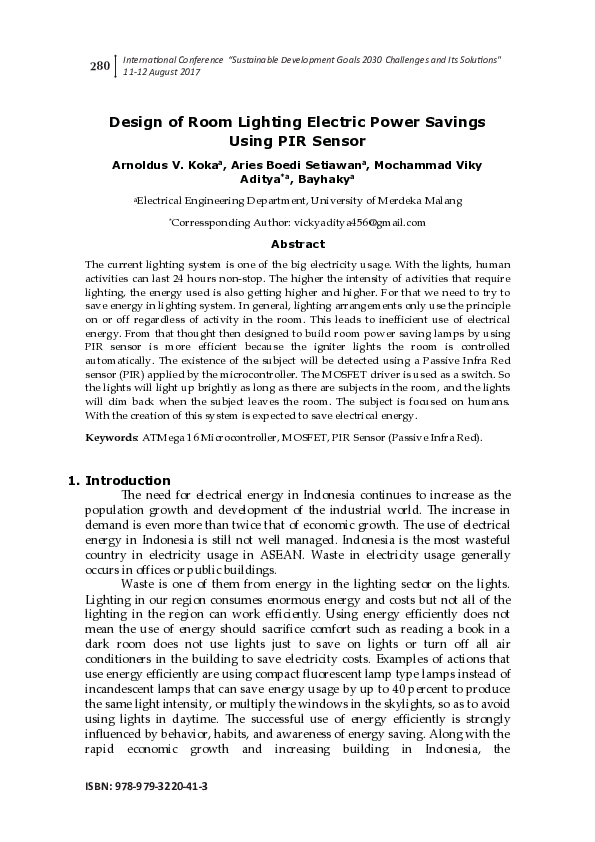(PDF) Design of Room Lighting Electric Power Savings Using PIR Sensor