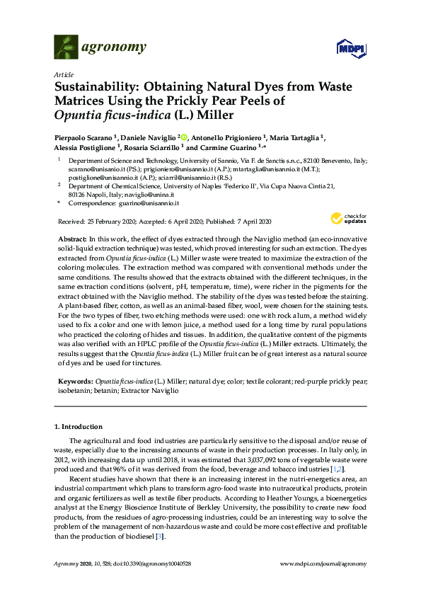 (PDF) Sustainability: Obtaining Natural Dyes from Waste Matrices Using ...