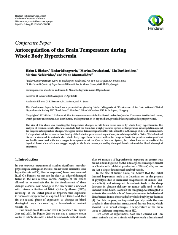 (PDF) Autoregulation of the Brain Temperature during Whole Body ...