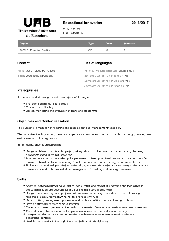 (PDF) Educational innovation