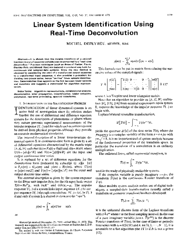 (PDF) Linear System Identification Using Real-Time Deconvolution
