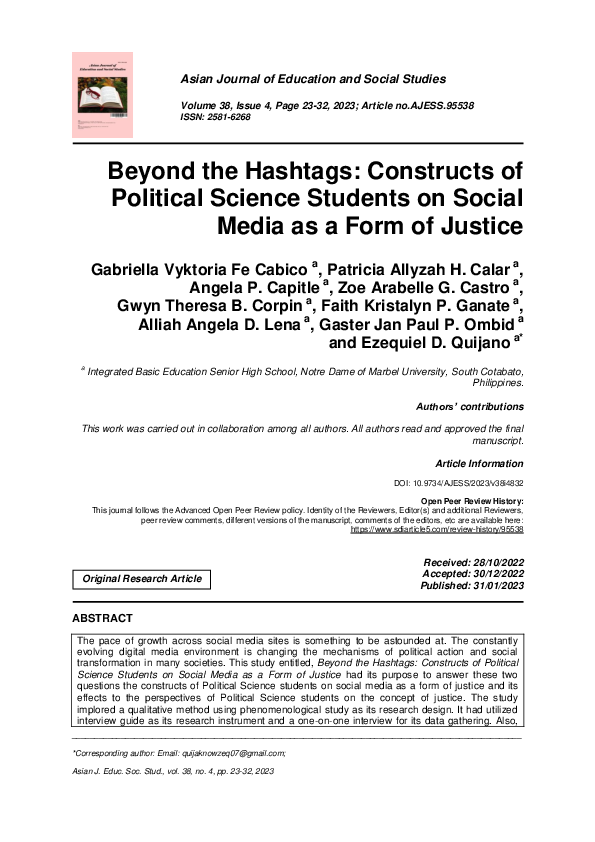 (PDF) Beyond the Hashtags: Constructs of Political Science Students on ...