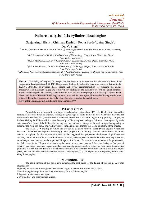 (PDF) Failure analysis of six-cylinder diesel engine