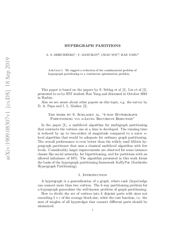 (PDF) Hypergraph partitions
