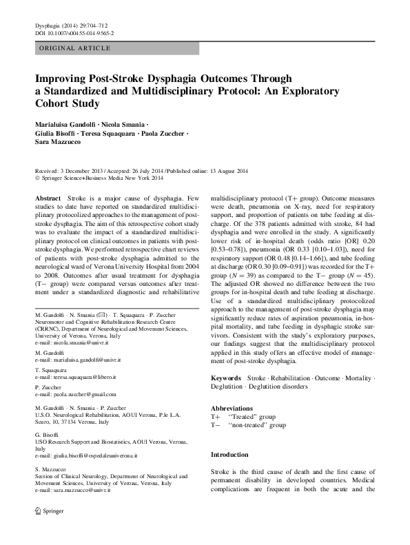 (PDF) Improving Post-Stroke Dysphagia Outcomes Through a Standardized and Multidisciplinary ...