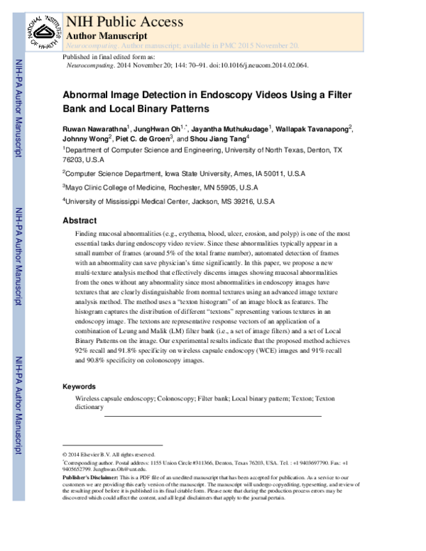 Abnormal image detection in endoscopy videos using a filter bank and ...