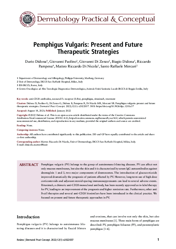 (PDF) Pemphigus Vulgaris: Present and Future Therapeutic Strategies