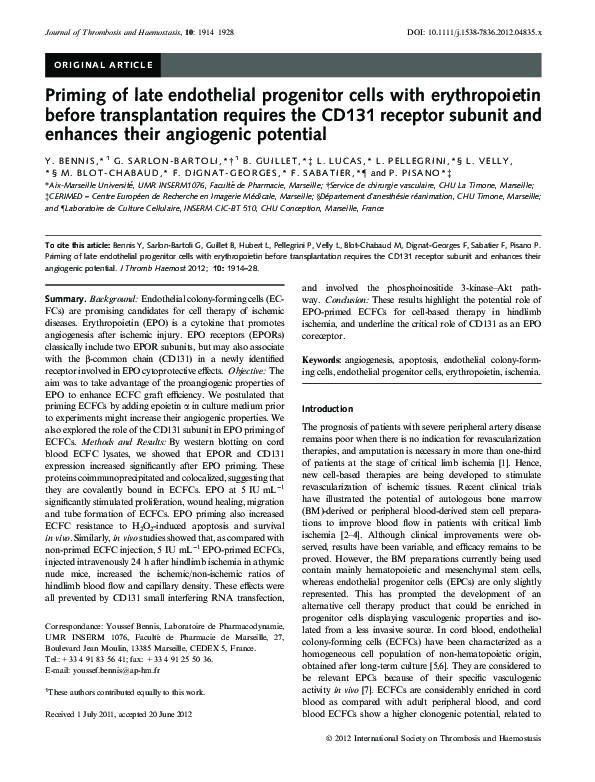 (PDF) Priming of late endothelial progenitor cells with erythropoietin ...