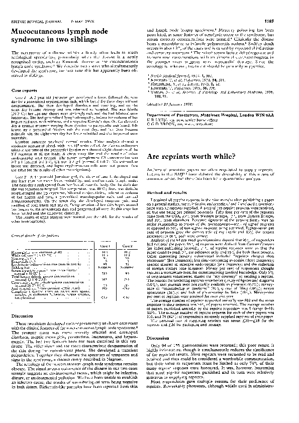 (PDF) Mucocutaneous lymph node syndrome in two siblings | Kenneth Lyen ...