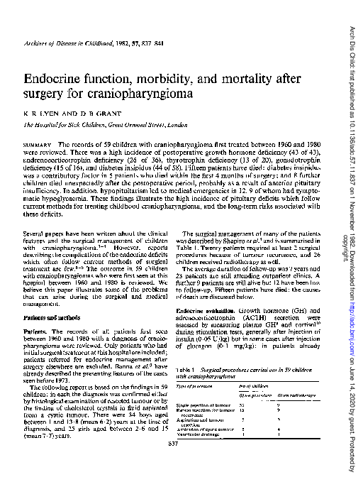 (PDF) Endocrine function, morbidity, and mortality after surgery for craniopharyngioma