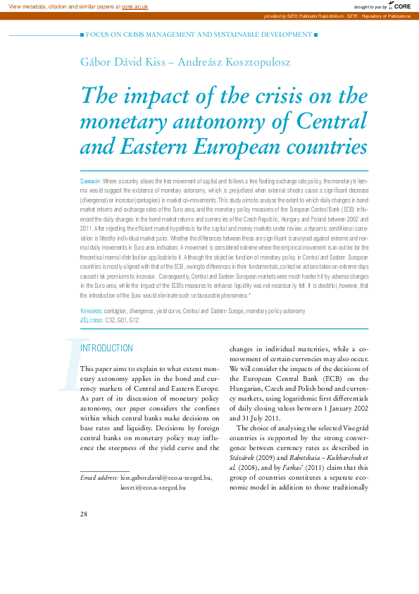 (PDF) The impact of the crisis on the monetary autonomy of Central and ...