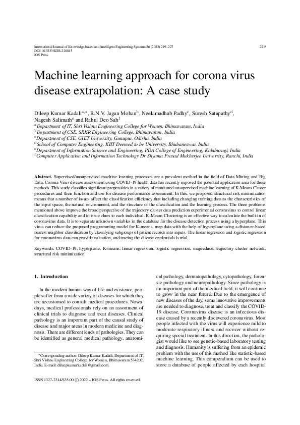 (PDF) Machine learning approach for corona virus disease extrapolation: A case study