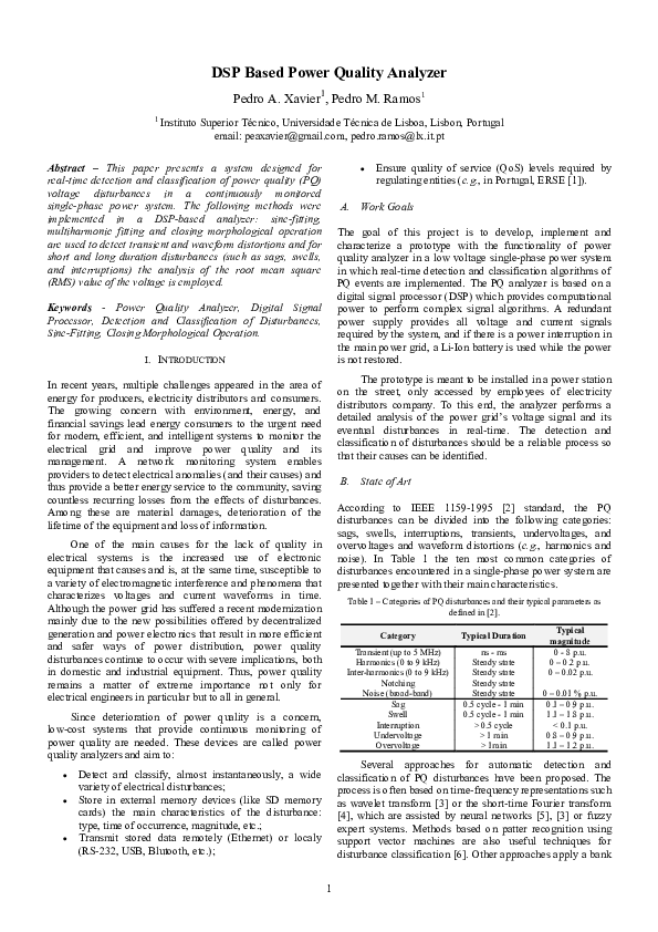 (PDF) 1 DSP Based Power Quality Analyzer
