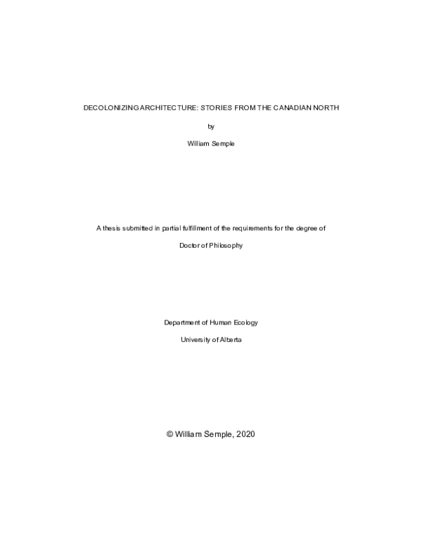 (PDF) Decolonizing Architecture: Stories From the Canadian North