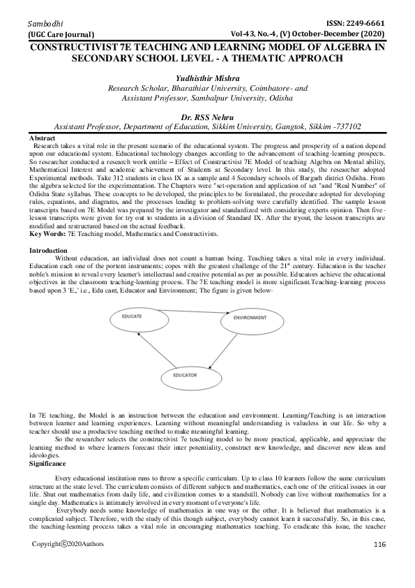 Pdf Constructivist 7e Teaching And Learning Model Of Algebra In Secondary School Level A