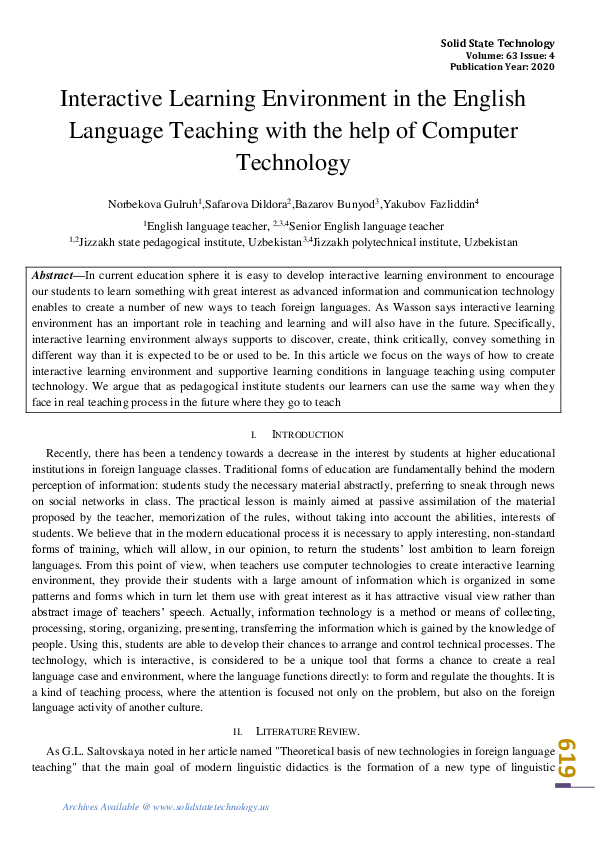 (PDF) Interactive Learning Environment in the EnglishLanguage Teaching with the help of ...