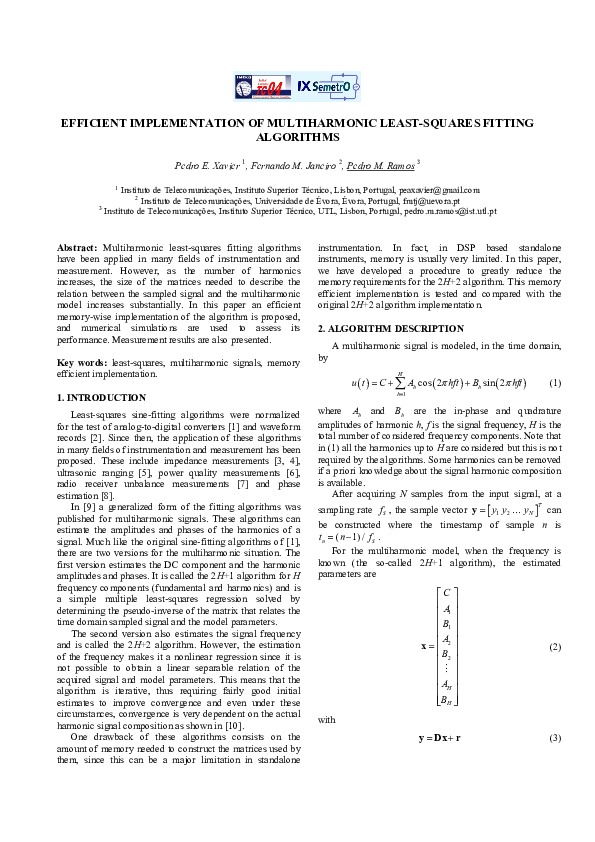 (PDF) Efficient implementation of multiharmonic least-squares fitting algorithms