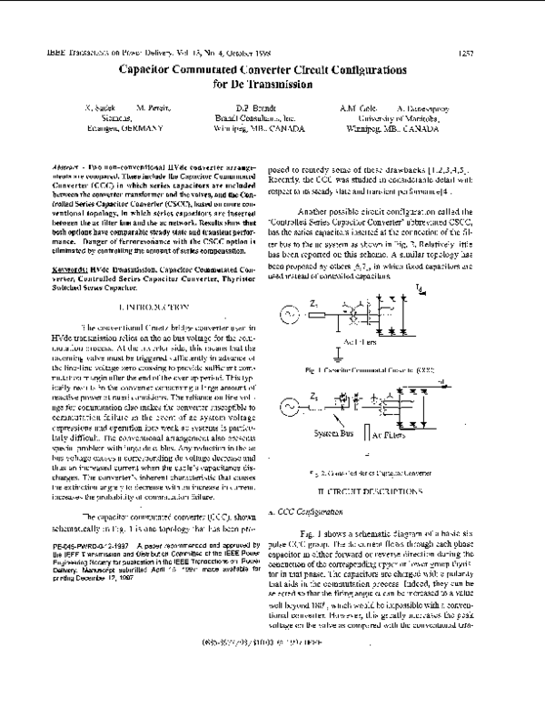 Pdf Capacitor Commutated Converter Circuit Configurations For Dc