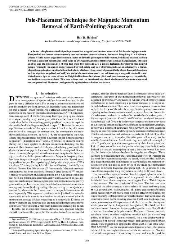 (PDF) Pole-Placement Technique for Magnetic Momentum Removal of Earth ...