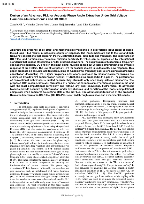 (PDF) Design of an advanced PLL for accurate phase angle extraction ...