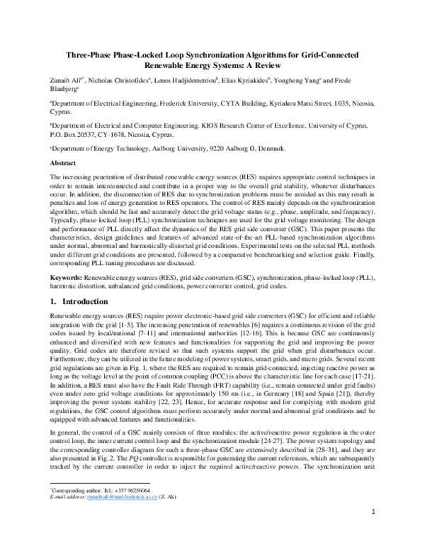 Pdf Review Of Pll Synchronization For Res Systems