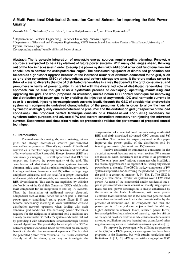 (PDF) Multi‐functional distributed generation control scheme for improving the grid power quality