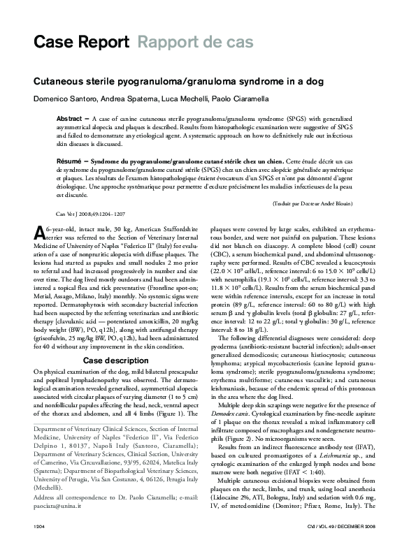 (PDF) Cutaneous sterile pyogranuloma/granuloma syndrome in a dog