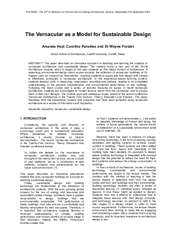 (PDF) The Vernacular as a Model for Sustainable Design
