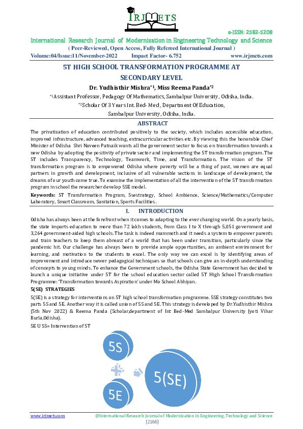 (PDF) 5T HIGH SCHOOL TRANSFORMATION PROGRAMME AT SECONDARY LEVEL