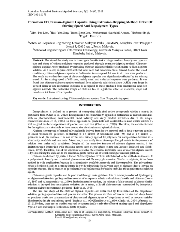 (PDF) Formation Of Chitosan-Alginate Capsules Using Extrusion-Dripping ...