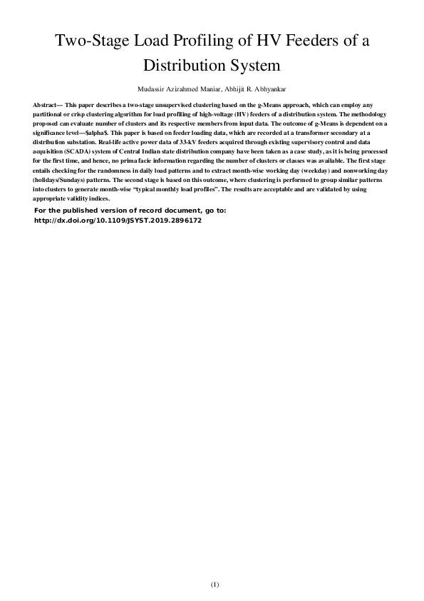 (PDF) Two-Stage Load Profiling of HV Feeders of a Distribution System