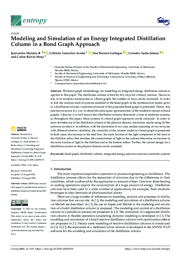 (PDF) Modeling and Simulation of an Energy Integrated Distillation Column in a Bond Graph Approach