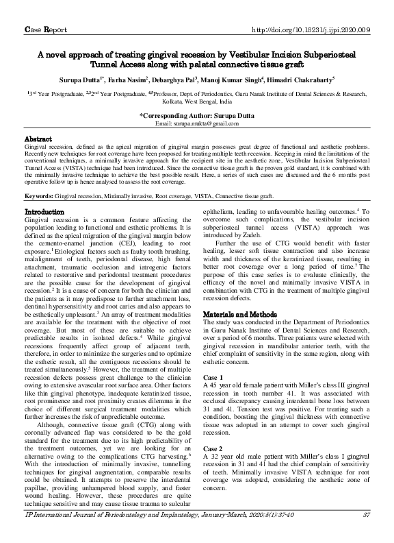 (PDF) A novel approach of treating gingival recession by Vestibular ...